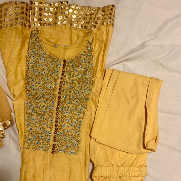Dresses | Yellow Pajama Suit With Elegant Gold Embroidery | Poshmark